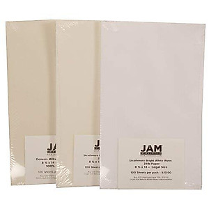 JAM PAPER Legal Strathmore 32lb Paper - 90 GSM - 8.5 x 14 - Bright White Wove - 100 Sheets/Ream