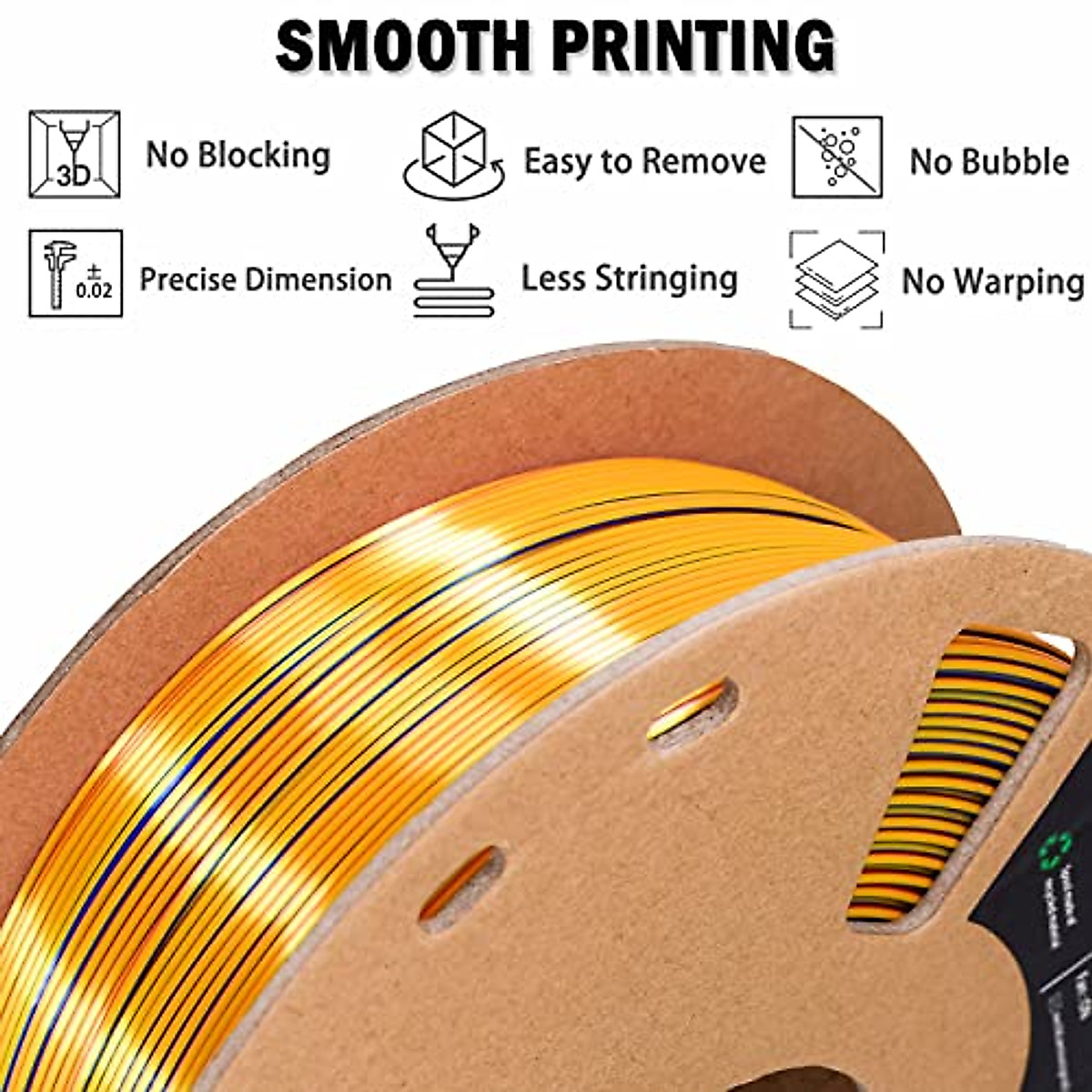 OVV3D 3D Printer Filament, Tri-Colors PLA Filament 1.75mm, Coextrusion Silk PLA Filament, Rainbow PLA Filament with Silk PLA Red-Yellow-Blue, 3D Printing Filament +/-0.02mm, 1kg/2.2lbs