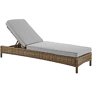 Crosley Furniture Bradenton Reclining Wicker Outdoor Chaise Lounge Chair for Patio, Deck, Backyard, Poolside, Weathered Brown with Gray Cushions