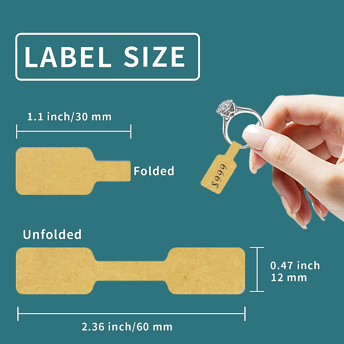 Yeachlaing Kraft Jewelry Price Labels,Any Pen Will not be Smeared,No Glue in The Middle Folding Part,Suitable for Jewelry handicrafts,etc.(600 PCS,1 Bag)