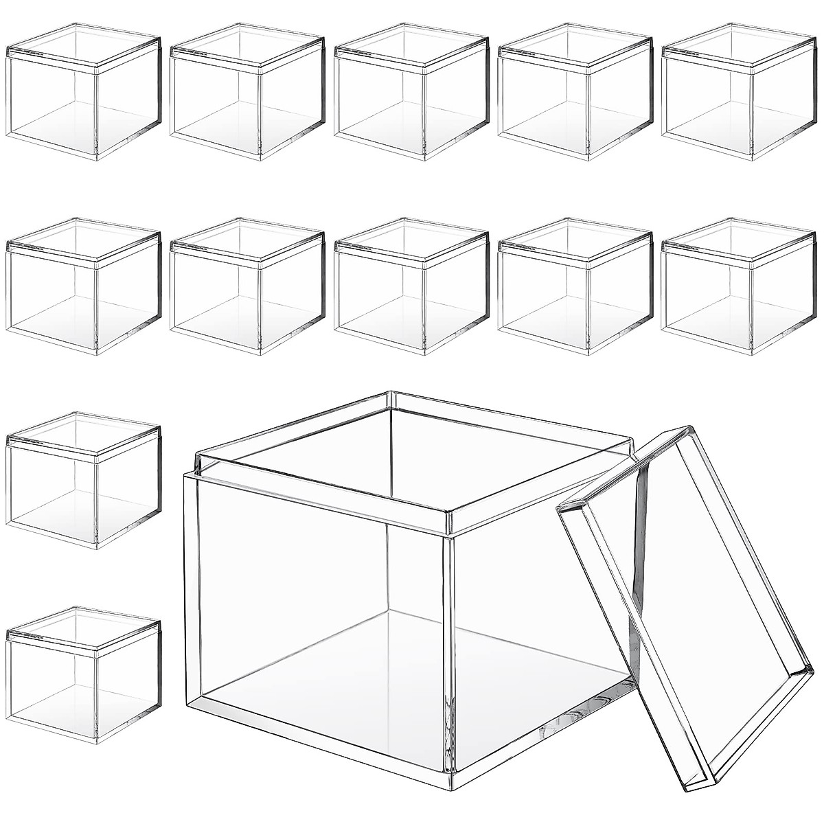 12 Pieces Clear Acrylic Plastic Square Cube Small Acrylic Box Acrylic Storage Containers with Lid Stackable Cube Containers Acrylic Container with Lid for Candy Jewelry Display (2.2 x 2.2 x 1.8 inch)