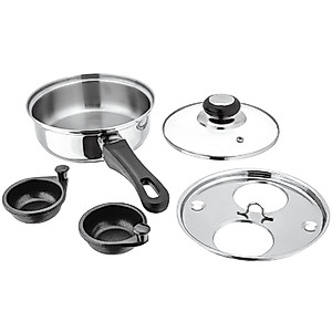 Judge Essentials HP92 2 Egg Poacher Pan, 6" Stainless Steel Frying Pan with 2 Cup Non Stick Egg Poacher Insert & Vented Glass Lid, Poached Eggs Maker & Poach Egg Pan - 10 Year Guarantee