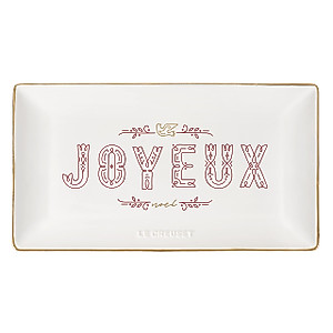 Le Creuset Noël Collection Stoneware Rectanguar Hostess Tray, White with Gold Rim
