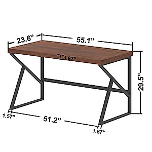 IBF Solid Wood Computer Desk, Natural Real Wooden and Metal Home Office Desk, Farmhouse Industrial Modern Executive Desk Workstation,Laptop PC Table for Gaming Work Writing Study,Rustic Brown,55 Inch