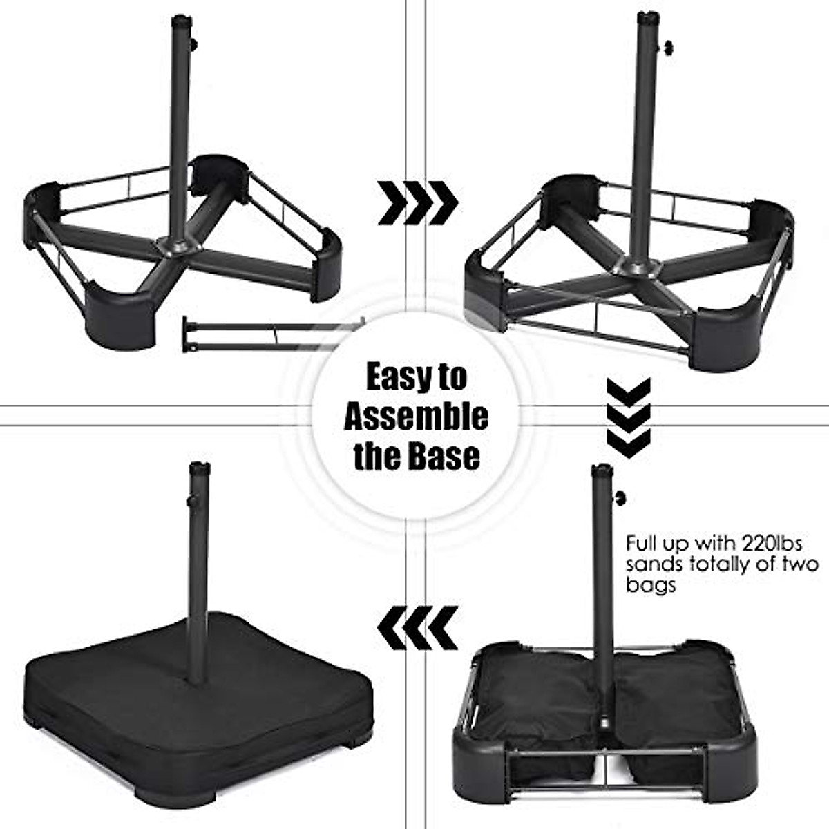 TANGKULA 15 Ft Solar LED Patio Double-Sided Umbrella with Base, Outdoor Twin Umbrella, Extra Large Umbrella w/ 36 Solar Powered LED Lights & Crank System for Garden, Deck, Poolside, Patio (Beige)