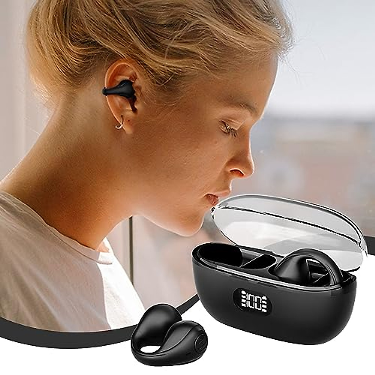 Headphones Wireless Bluetooth, Wireless Ear Clip Skeleton Conduction Headphones, Bluetooth 5.3 Waterproofs Open Ear Headphones, Bluetooth Headphones, Noise Cancelling Headphones for Sleeping,
