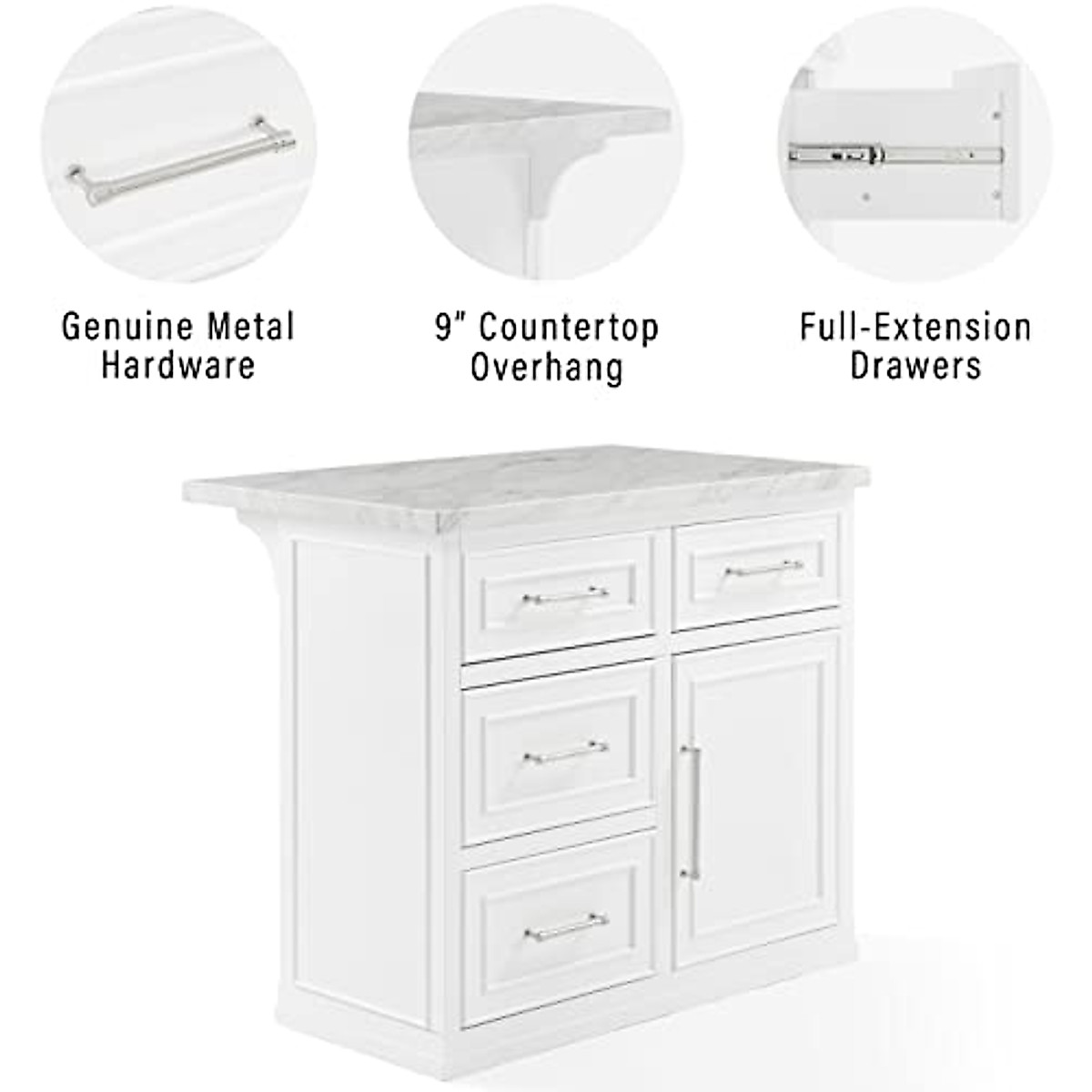 Crosley Furniture Cutler Kitchen Island with Faux Marble Top, White