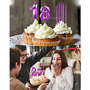 Purple Birthday Candles Number 4 Candle with 6pcs Long Birthday Candles for Cake, 4 Year Old Girl Boy Birthday Party Cake Topper Decorations Wedding Anniversary Celebration Supplies