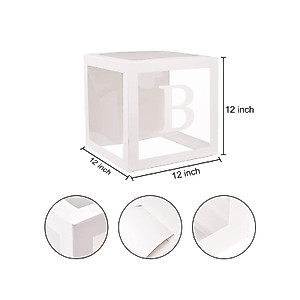 POSHBEBE Baby Shower Decorations for Girl and Boy - 6 Clear Boxes with OH and BABY Stickers - Gender Reveal Transparent Box for Balloons, Birthday, Bridal Shower And Wedding Decorations