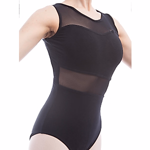 Dance Favourite Ballet Leotards For Women Tank Sleeve Cotton with Mesh Ballet Dancewear Adult Dance Practice Clothes Gymnastics Leotards A1B014 (S)