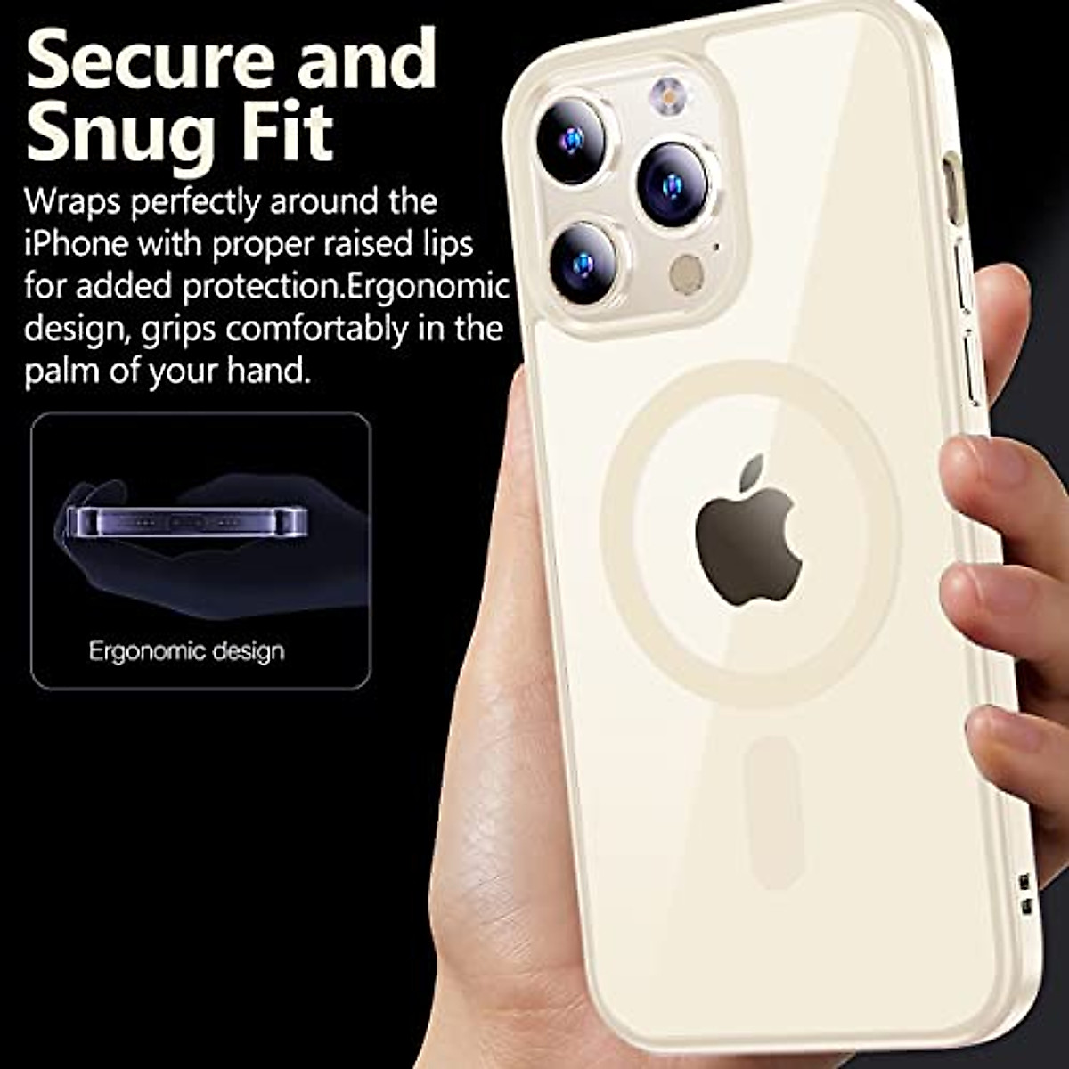 Casexcite Clear Magnetic for iPhone 13 Pro Max Phone Case MagSafe Compatible - Military Grade Protection - Transparent Back - 2X Lens Protector, Anti-Fingerprint, Anti-Scratch (Light Beige)