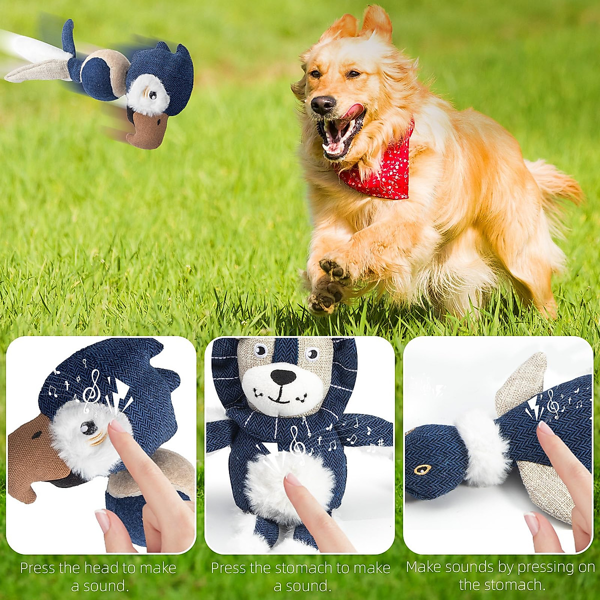 Durable Squeaky Dog Toy Set with Tug Rope | 3-Pack Interactive Plush Toys for Small to Extra Small Dogs | Animal Shapes – Lion, Parrot & Duck | Chew, Play, and Tug of War | Safe and Soft Pet Toy Set