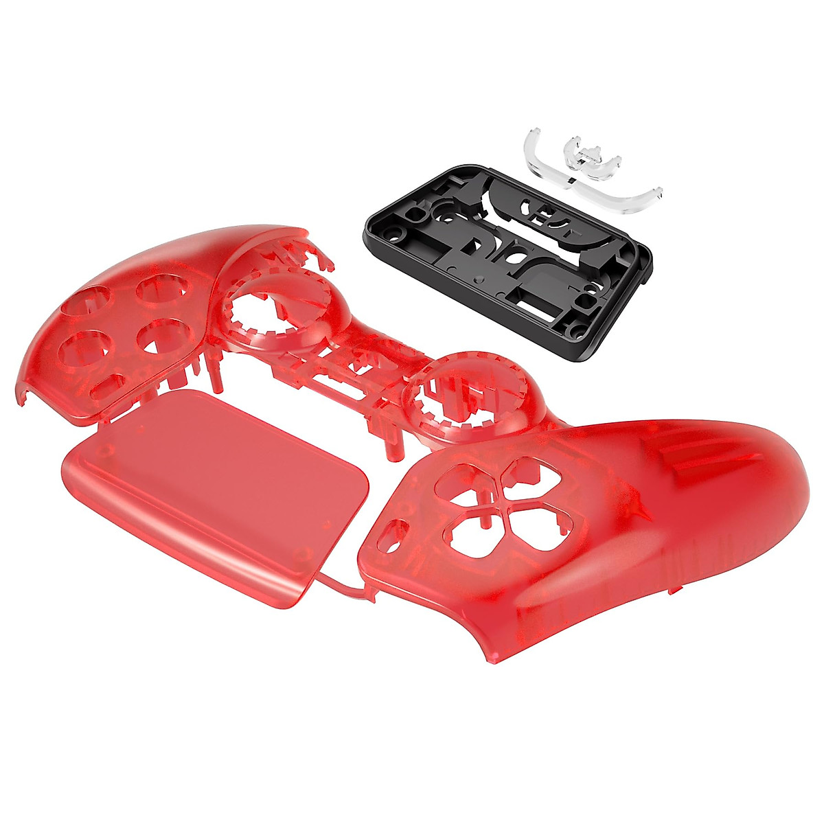 eXtremeRate Full Set Shell with Buttons Touchpad Cover, Clear Red Custom Replacement Decorative Trim Shell Front Back Plates Compatible with p s 5 Controller BDM-030 BDM-040 BDM-050