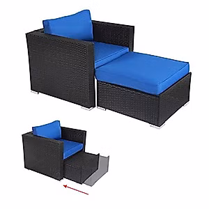 kinbor Patio Sectional Sofa Chair with Ottoman, Wicker Outdoor Conversation Set for Outdoor Indoor Balcony Daily Use