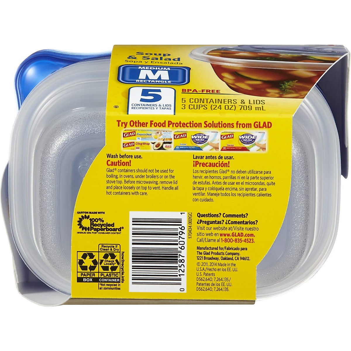 Glad Food Storage Containers, 24 oz, 5 Count