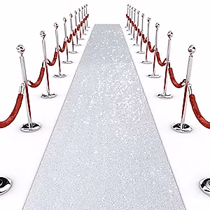 Sequin Aisle Runner for Weddings 2 x 15 ft Glitter Wedding Rug Runner with Carpet Tape Sparkly Wedding Outdoor Floor Runner Floor Carpet Runner for Prom Ceremony Event Party Decoration (Silver)
