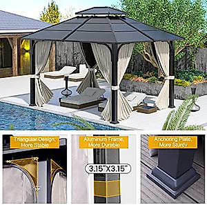 OLILAWN Gazebo 10x12, Outdoor Hardtop Gazebo with Durable Metal Frame, Galvanized Steel Double Top Gazebo With Ventilation, All-Weather Metal Gazebo with Netting and Curtains, For Patios Gardens Lawns