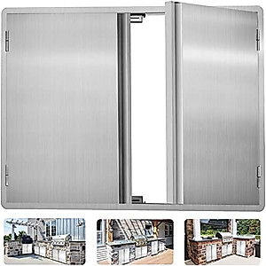 Outdoor Kitchen Doors 17” W x 24”H 304 Stainless Steel BBQ Access Door Vertical Outdoor Kitchen Cabinets Double Door for Outdoor Kitchen Grilling Station and BBQ Island