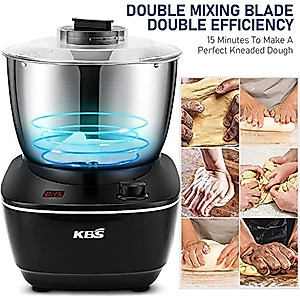 KBS 4Qt Large Stand Mixer, Double Mixing Blade with Fully Stainless Bowl,Dough Mixer Dough Maker with 180W High Speed & Pure Copper motor, 6 Useful accessories, Dishwash Safe