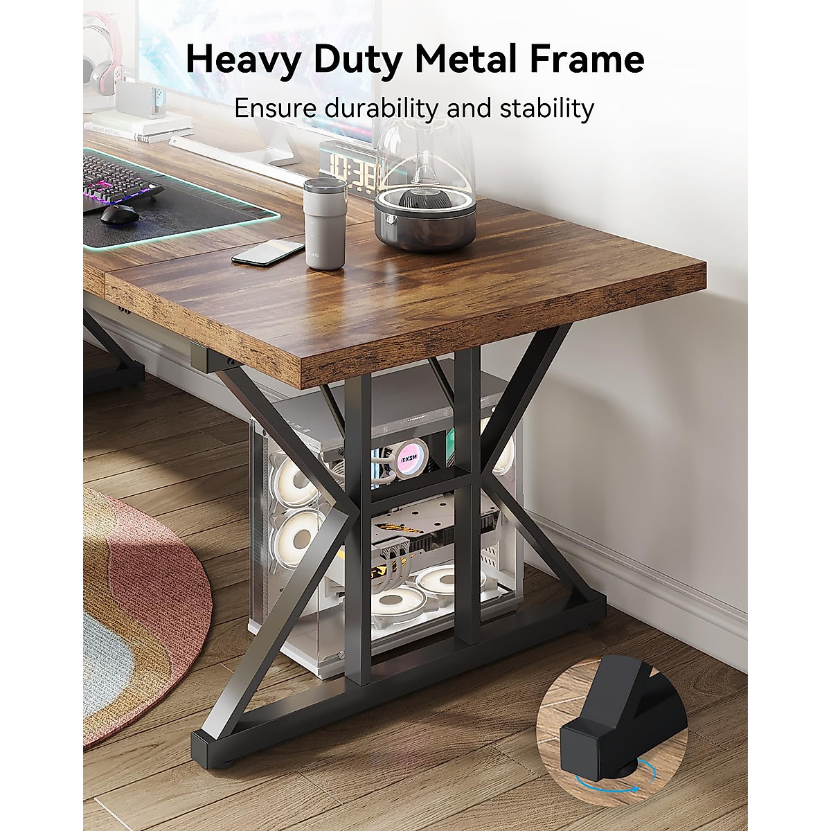 LITTLE TREE 70.8-Inch Office Desk, Wooden Executive Office Desk, Modern Work Desk, Large Farmhouse Writing Table Computer Desk for Home, Brown-Black