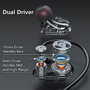 Holiper Dual Driver Wired Headphones with Mic, HD Sound Bass Boosted Ear Buds, Anti-Tangle Braided Cord