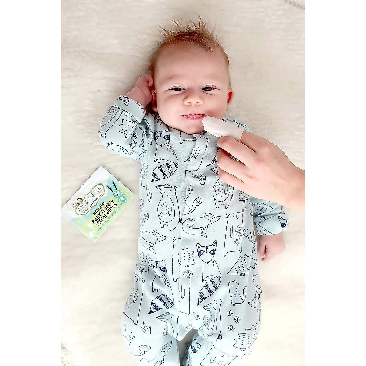 Jack N' Jill Baby Gum & Tooth Wipes - Natural & Safe, Contains only Water & Xylitol, Soft Cotton, Free from Fluoride & Sugar, Baby Mouth Wipes - 25 Individually Wrapped Wipes