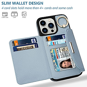Keallce Case for iPhone 13 Pro 6.1'' 5G, Flip Leather Wallet Case with Card Slots, Stand Ring Holder Kickstand, Protective Folio Phone Cover for Women Ladies Compatible with iPhone 13 Pro 2021, Blue