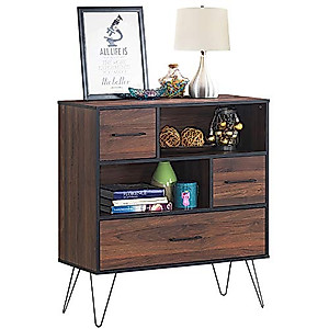 Tangkula 3-Tier Storage Cabinet, Wood File Cabinet with Drawers & 4 Metal Legs, Free Standing Display Bookshelf, Storage Bookcase for Home Office