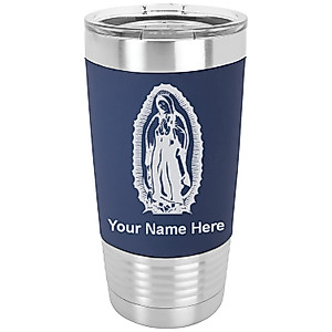 LaserGram 20oz Vacuum Insulated Tumbler Mug, Virgen de Guadalupe, Personalized Engraving Included (Silicone Grip, Navy Blue)