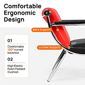 Walmokid Waiting Room Chairs with Armrest, PU Leather Office Furniture, Lobby Conference Reception Chairs, Office Guest Seating for Clinic,Airport,Hospital,Barber,Salon,Bank(Red&Black, 2)