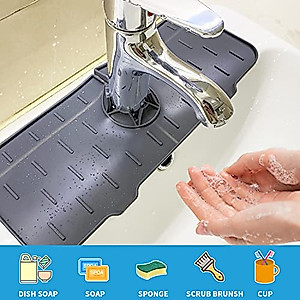 Silicone Sink Faucet Mat, Sink Splash Drain Drying Pad, Kitchen Sink Faucet Splash Guard, Faucet Mat for Kitchen Sink, Suitable for Kitchen, Bathroom, Bar(Black)