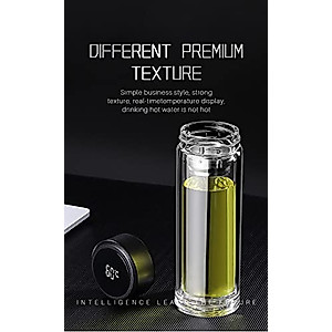 WEEILYAM, Borosilicate Glass Bottle with Silver Cap LED Temperature (Celsius) Display Smart Thermo Bottle 300ML (10 FL Oz), Double Insultation Tap to Display Temperature Smart Bottle