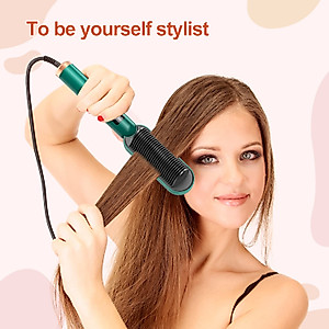 Hair Straightener Brush, Ring Hair Straightener Comb Straightening Brush with Anti-Scald & LED Screen, Suitable for Hair Lengths of 5 inches and Above