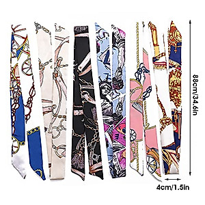 Yolev 12 Packs Satin Fashion Narrow Handbag Handle Wrap Ribbon Neckerchief Scarf for Women (Mixed Styles)