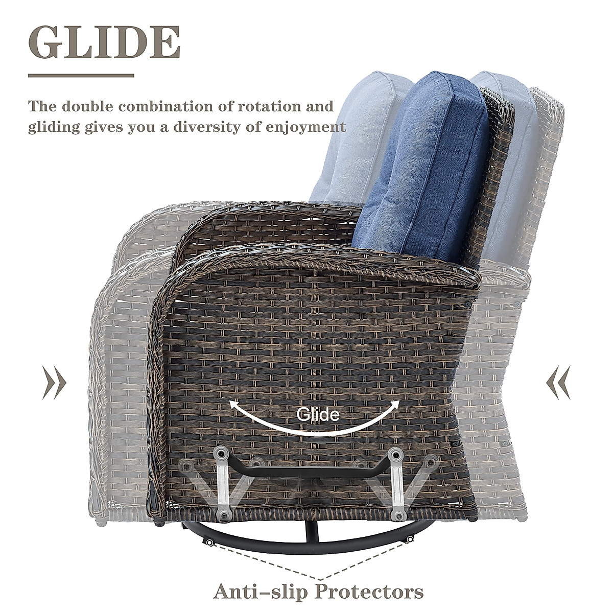 Belord 6 Piece Patio Conversation Sets - Wicker Patio Furniture Sets with Outdoor Swivel Rocker Chairs Outdoor Couch Perfect for Patio Deck Backyard, Brown Wicker Blue Cushion