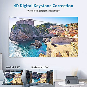 Portable 4K 5G WiFi Projector Native 1080P Bluetooth Projector with Android 9.0 OS 40% Zoom 4D/4P Keystone Correction,Home Cinema Smart Movie Projector Compatible with Smartphone Tablet PC TV Stick