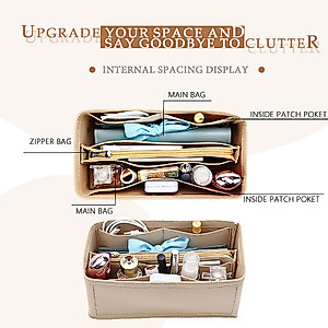 KOPPAL Purse Organizer Insert For Birkin 25 Bag, Felt Insert Organizer With Zipper, Large Capacity,Women’s Handbags Shaper (25,Beige)