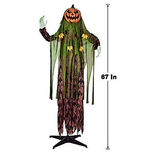 Presence Halloween Standing Pumpkin Man with Lights& Sounds, Outdoor Indoor Pumpkin Clearance Spooky Jack O' Lantern Props Decor Lawn Backyard Garden