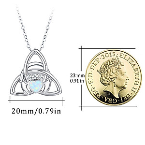 Celtic Knot Necklace for women 925 Sterling Silver Good Luck Irish Celtic Knot Trinity Knot Necklace Celtic Knot Moonstone Love Heart Pendant Necklace for Women Hands Holding Crown Heart Necklace for
