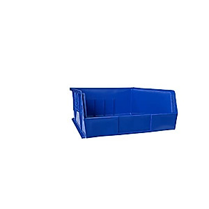 Pack of 6 Blue Plastic Storage Bin Hanging Stacking Containers, Plastic Stack & Hang Bin, Shelf Bin for Tools School, Hospital, Office, Toys - 11"W x 10-7/8"D x 5"H