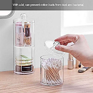 Acrylic Cotton Ball Holder with Lid, Round Cotton Bud Case Acrylic Cotton Swab Holder Storage Container Organizer,Bathroom Containers Dispenser for Organizing Cotton Swab, Cotton Pads, Makeup