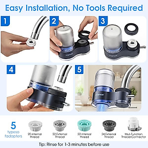 Faucet Mount Water Filter, Kitchen Filter Water Faucet, Activated Carbon Water Faucet Filter Reduces Chlorine, Limescale, Heavy Metals & Bad Taste with 2 Replacement Filter