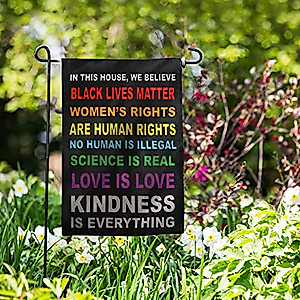 Pride Flag Garden Flags for in This House We Believe Science Is Real Black Lives Matter Vertical Double Sided 12.5"X18" Indoor Yard Outdoor Decoration