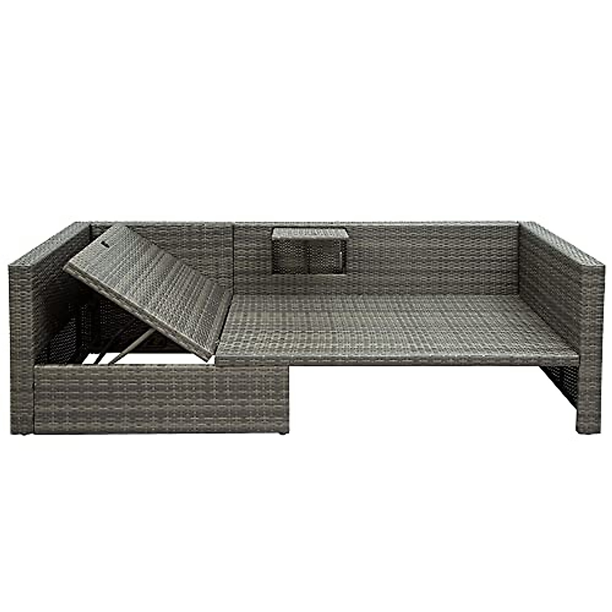 CABSETT Patio Furniture Sets, 5-Piece Outdoor Patio Wicker Sofa with Adustable Backrest and Lift Top Coffee Table, Multifunctional Rattan Sofa with Cushions and Ottomans, for Backyard Garden, Gray