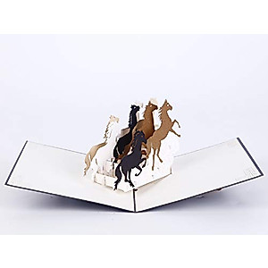 Liif Galloping Horses Greeting Pop Up Card For All Occasions, Pop Up Birthday Card, Happy Birthday Card, Fathers Day Card, Congratulations Card, Retirement Card, Horse Gifts For Women, Horse Lovers