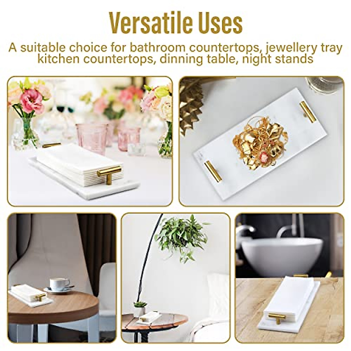 Guest Towel Holder Tray for Bathroom - Marble Tray - White - Bathroom Hand Towel Tray, Paper Guest Towel Holder, Vanity Tray for Bathroom (White)