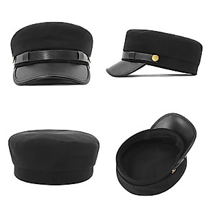 GEMVIE Unisex Classic British Flat Top Fisherman Hat Cotton Breton Fiddler Hat Black