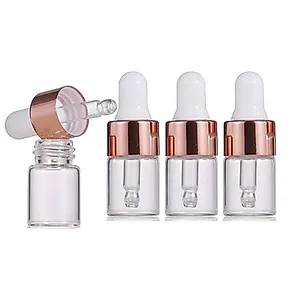 30 Pcs Clear Glass Dropper Bottles Essential Oil Sample Bottles Perfume Vials Liquid Cosmetic Containers Glass Eye Dropper Bottles With Rose Gold Lids (2ml)