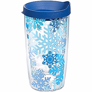 Tervis Snowflakes Tumbler with Wrap and Blue Lid 16oz, Clear