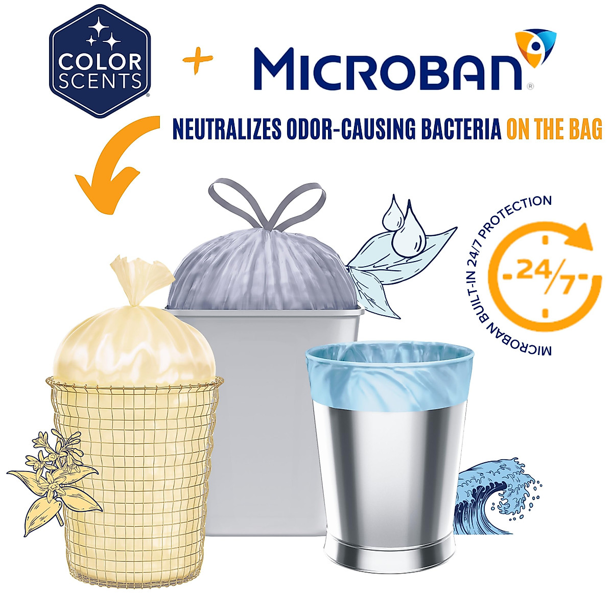 Color Scents Small Trash Bags - 4 Gallon, 80 Bags (1 Pack of 80 Count), Twist Tie - Lavender Bag in Lavender Scent with Microban